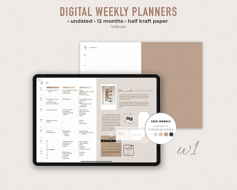Undated Digital Weekly Minimalist Planner Landscape Grid - Etsy