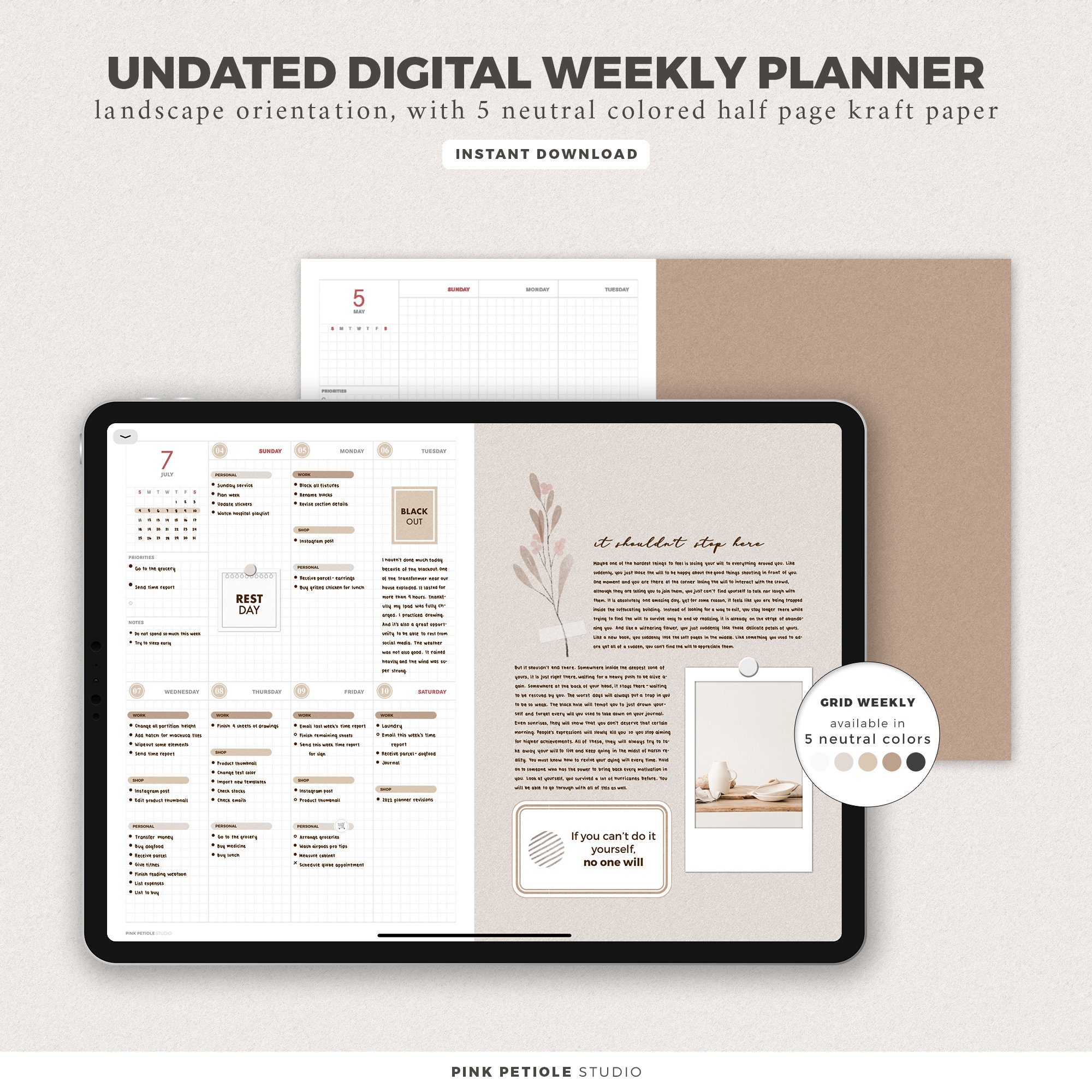 Undated Digital Weekly Planner Landscape Grid | Etsy