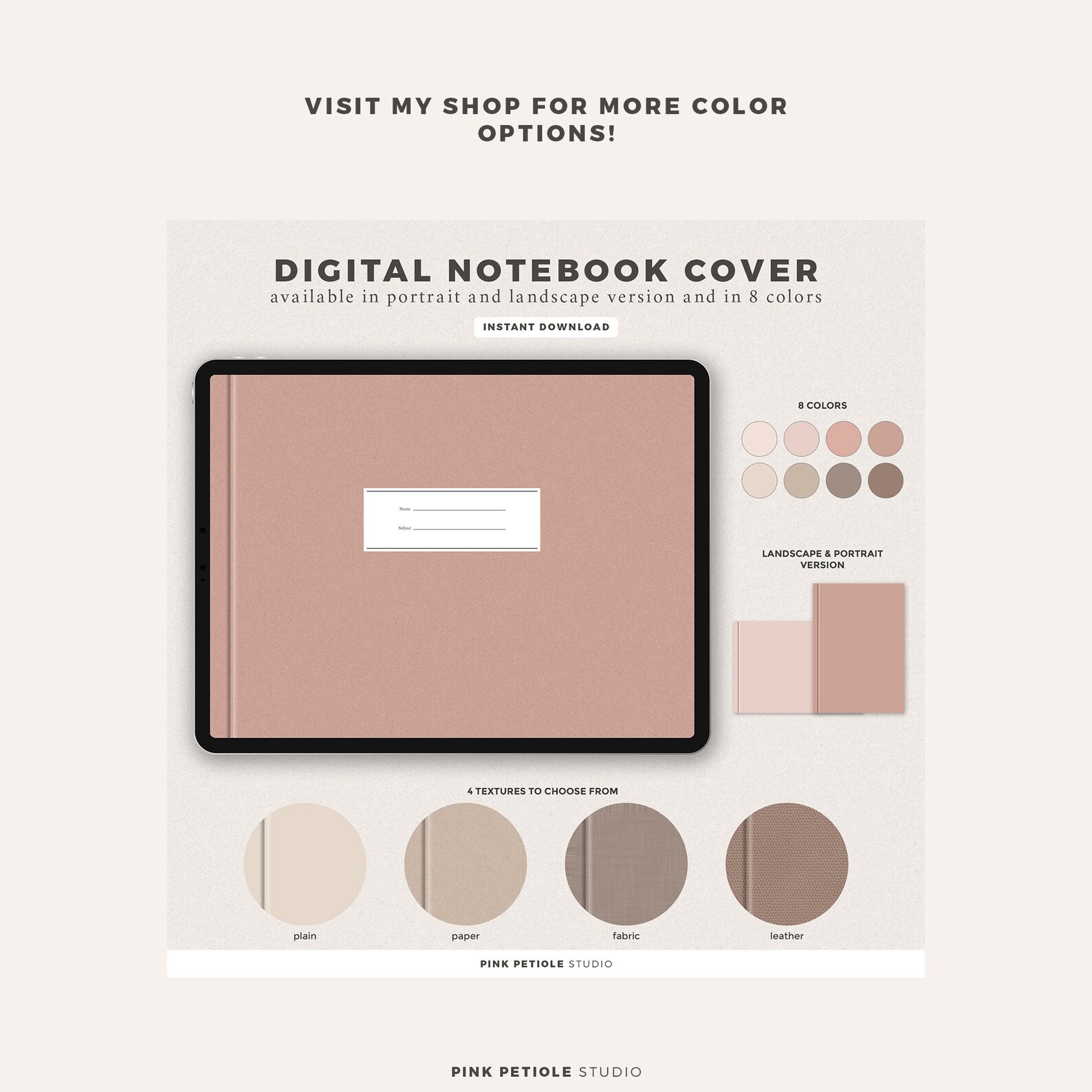 Digital Notebook Cover Portrait and Landscape 8 Colors | Etsy