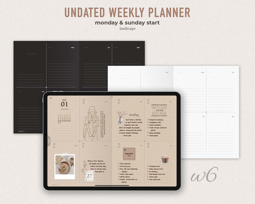 Undated Digital Weekly Planner | Landscape - Etsy
