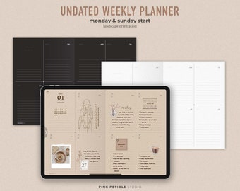 Undated Digital Weekly Planner Landscape Grid | Etsy