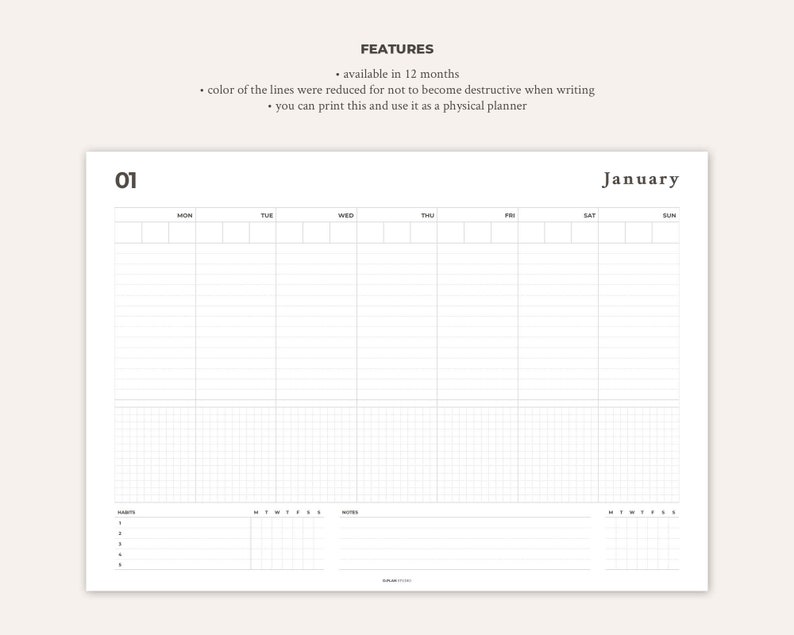 Undated Weekly Minimalist Planner Printable Sunday & - Etsy