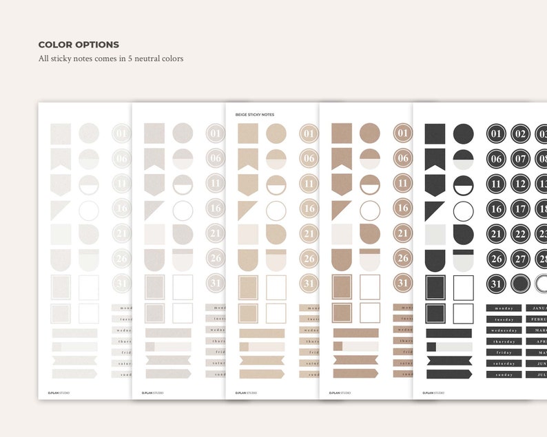 Basic Sticker Set 1 in 5 Colors Digital Planner Goodnotes - Etsy