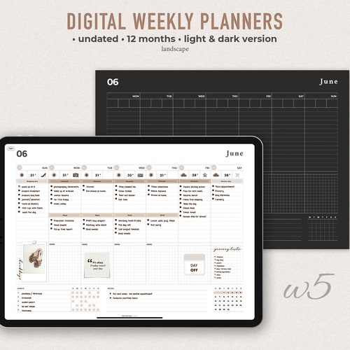Undated Digital Weekly Planner Landscape Grid - Etsy