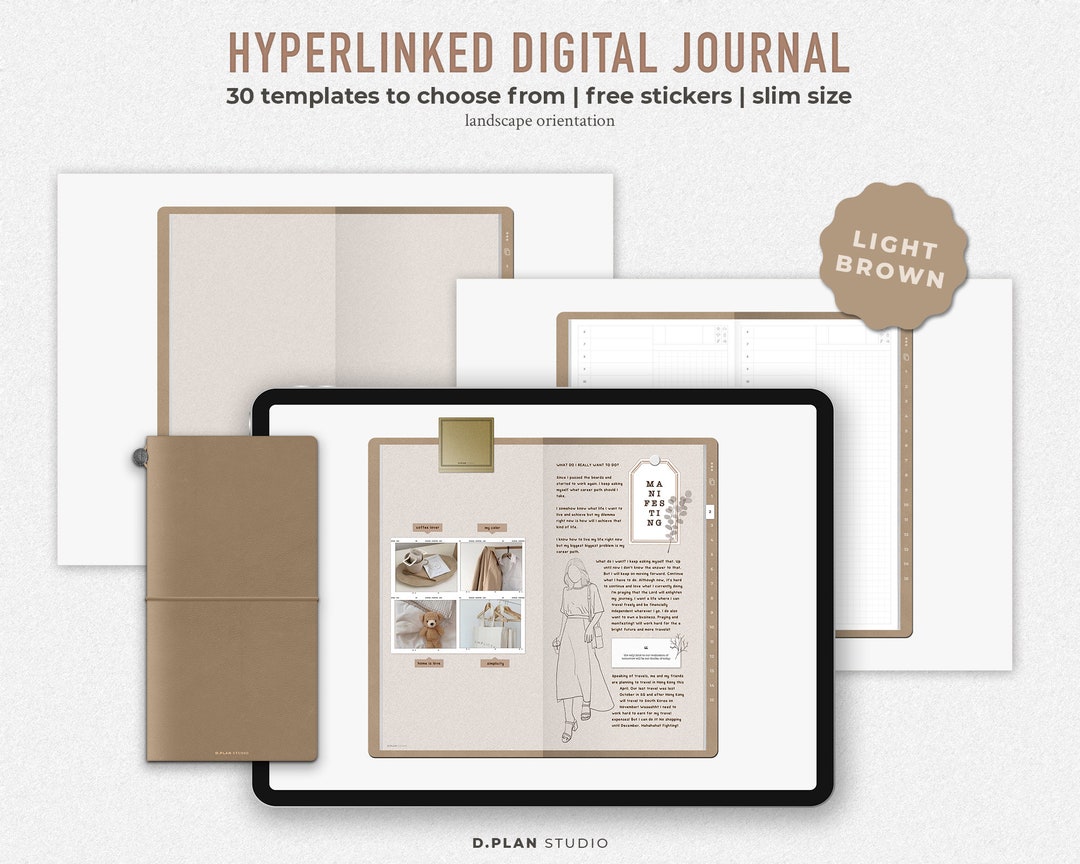 Hyperlinked Digital Journal Slim | 15 Tabs | Neutral Kraft Papers ...