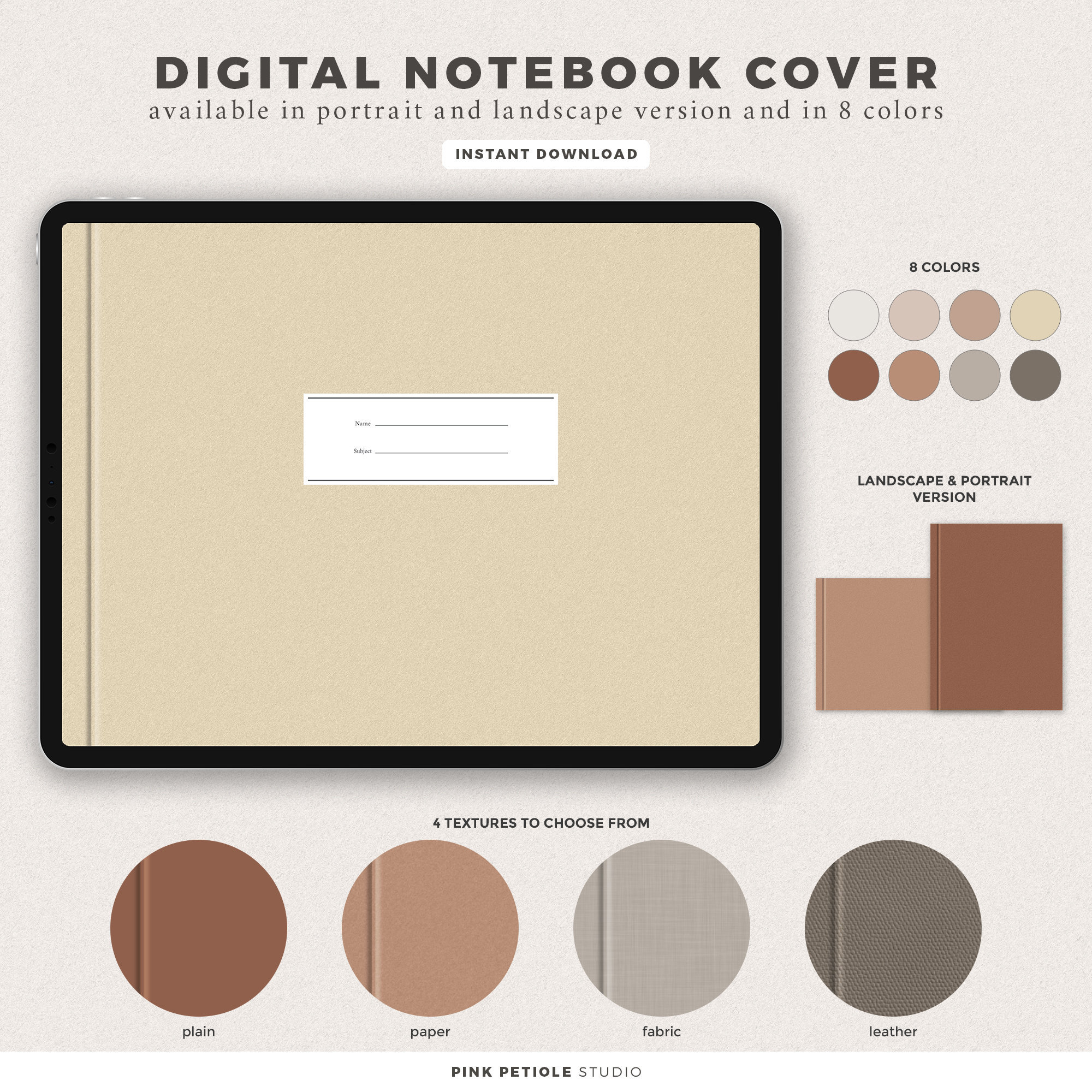 Digital Notebook Cover Portrait and Landscape 8 Colors | Etsy