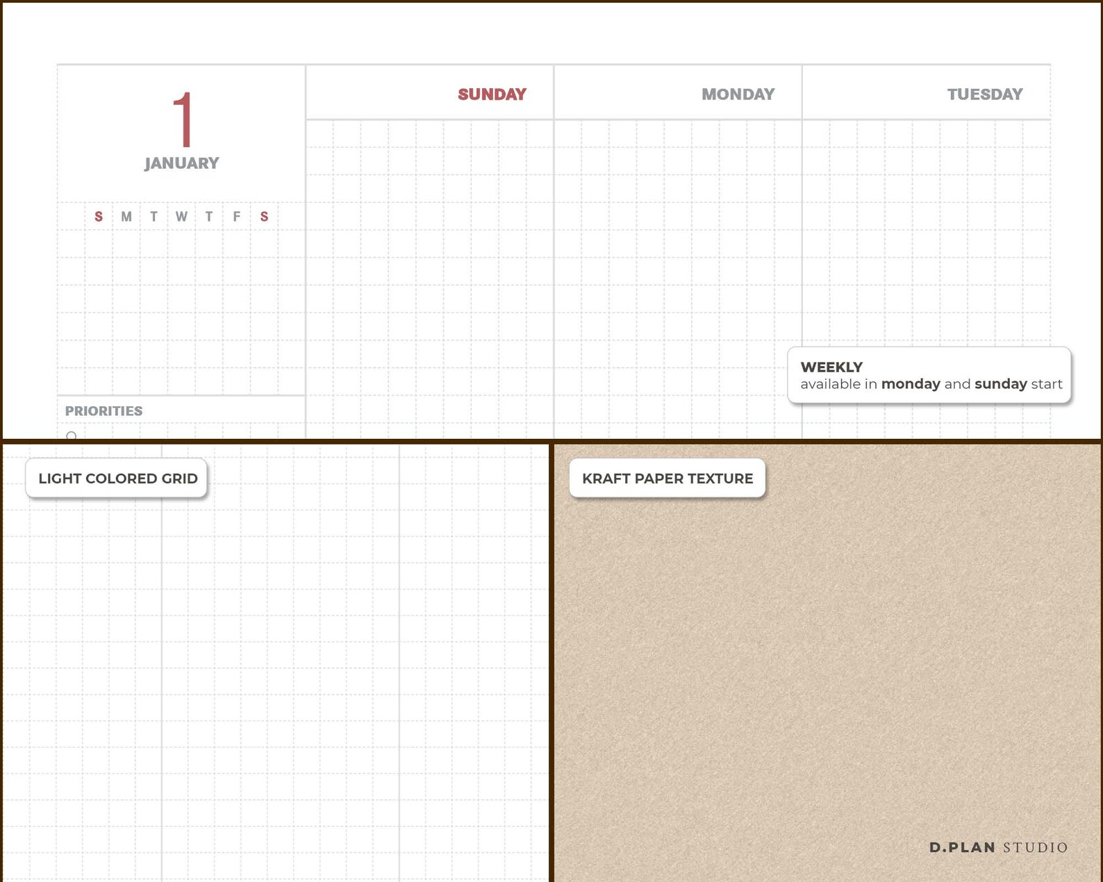 Undated Digital Weekly Planner | Landscape | Grid - Etsy