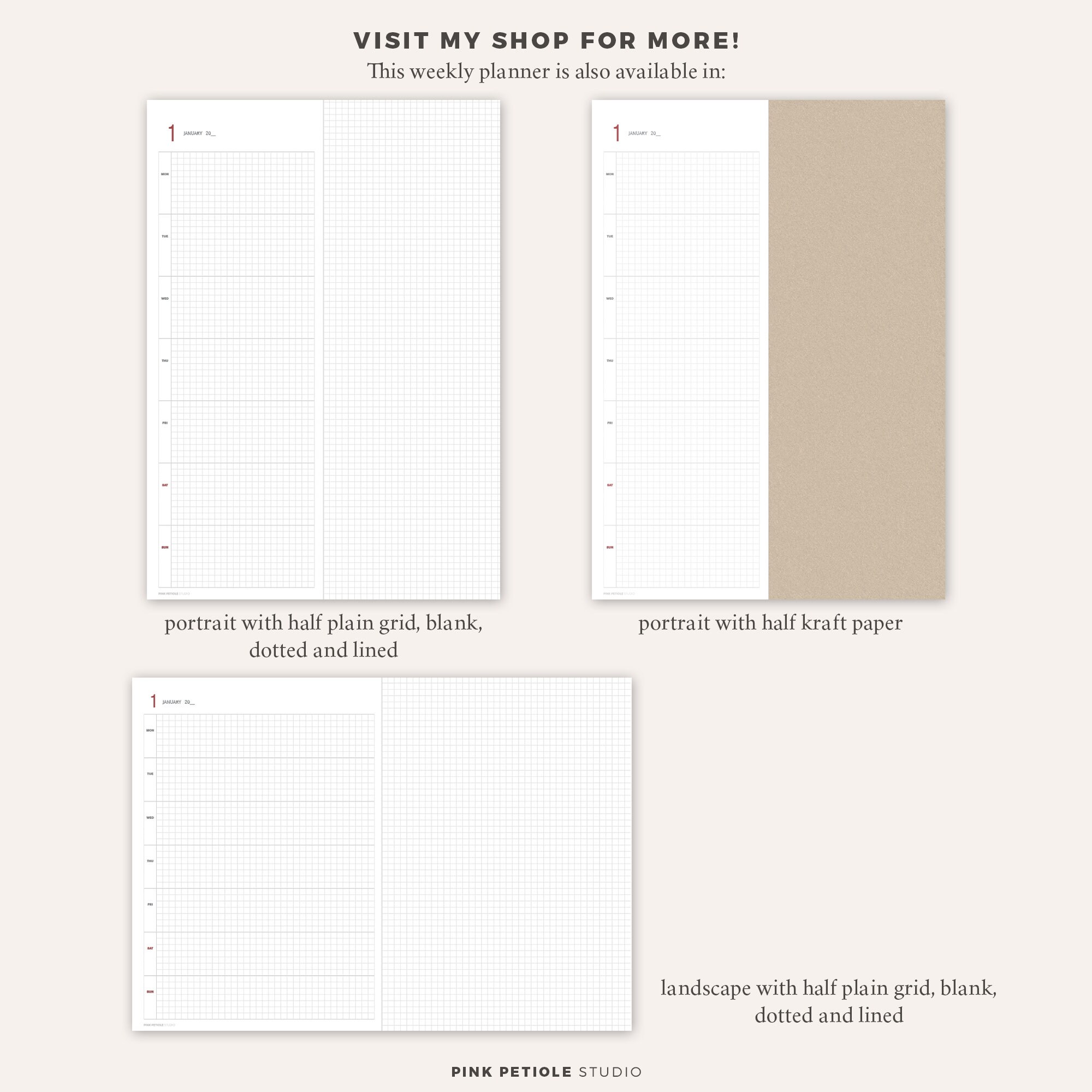 Undated Digital Weekly Minimalist Planner Landscape Grid | Etsy