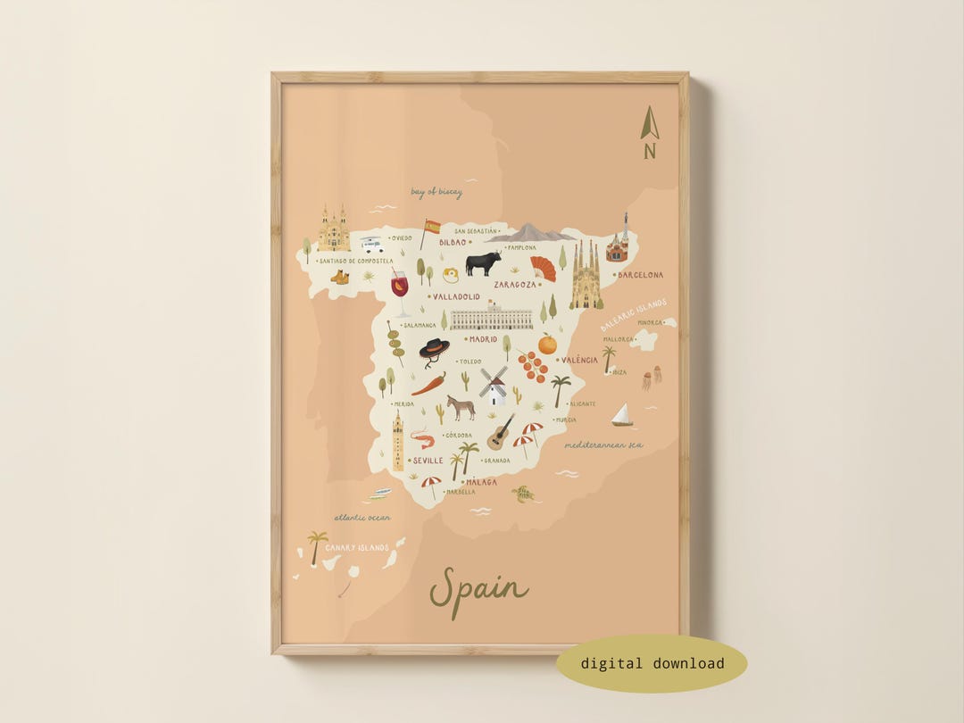 Illustrated Map of Spain - Spain Map | Spain Poster | Spain Travel ...