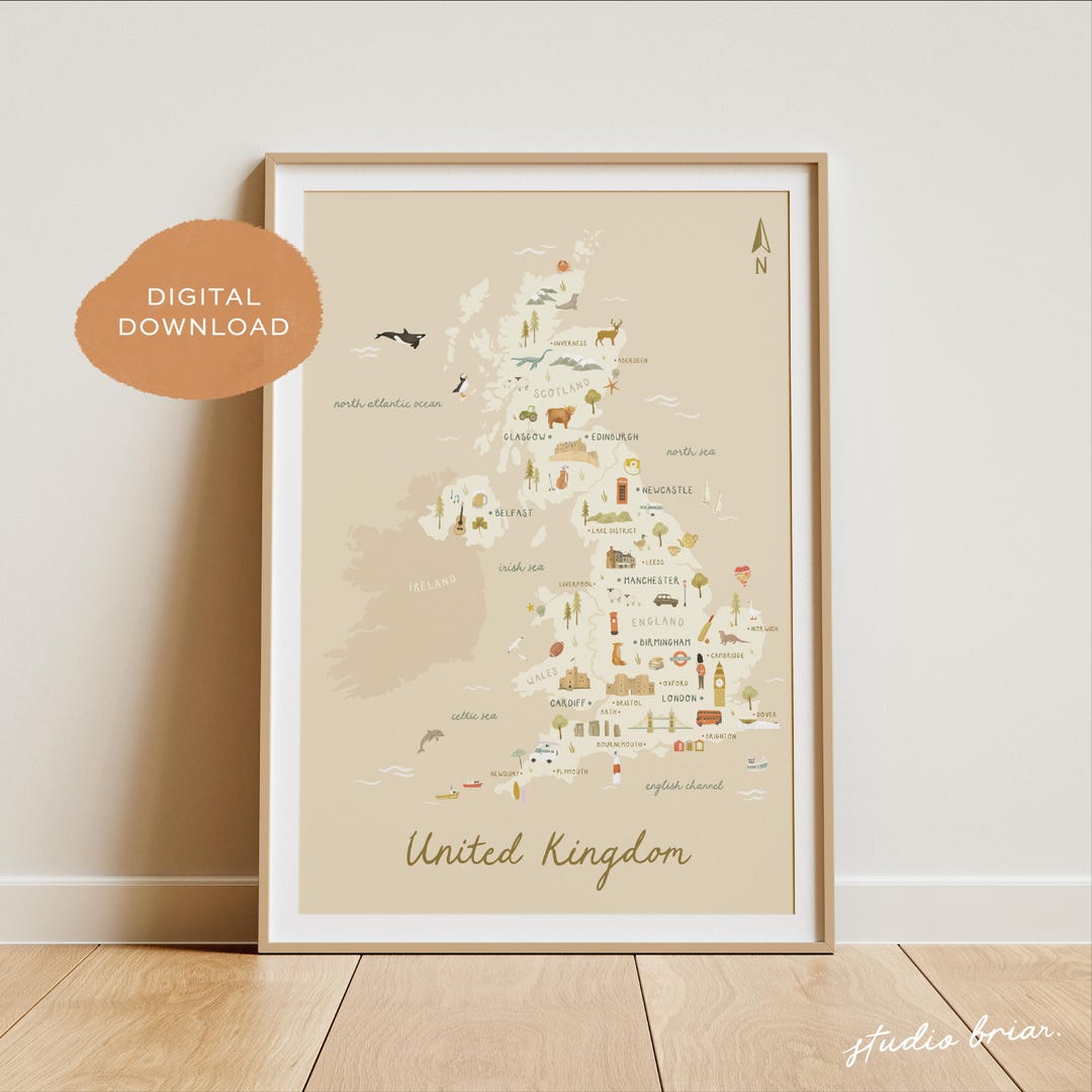 Map of United Kingdom | Illustrated UK Map | UK Print | England Map ...