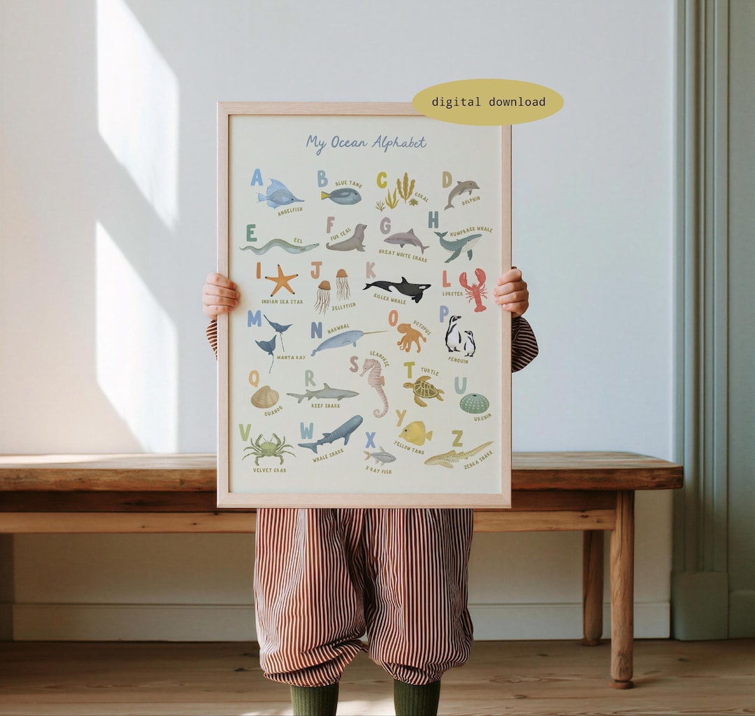 Ocean Animals Alphabet Print for Kids Room - Sea Life Nursery Decor ...