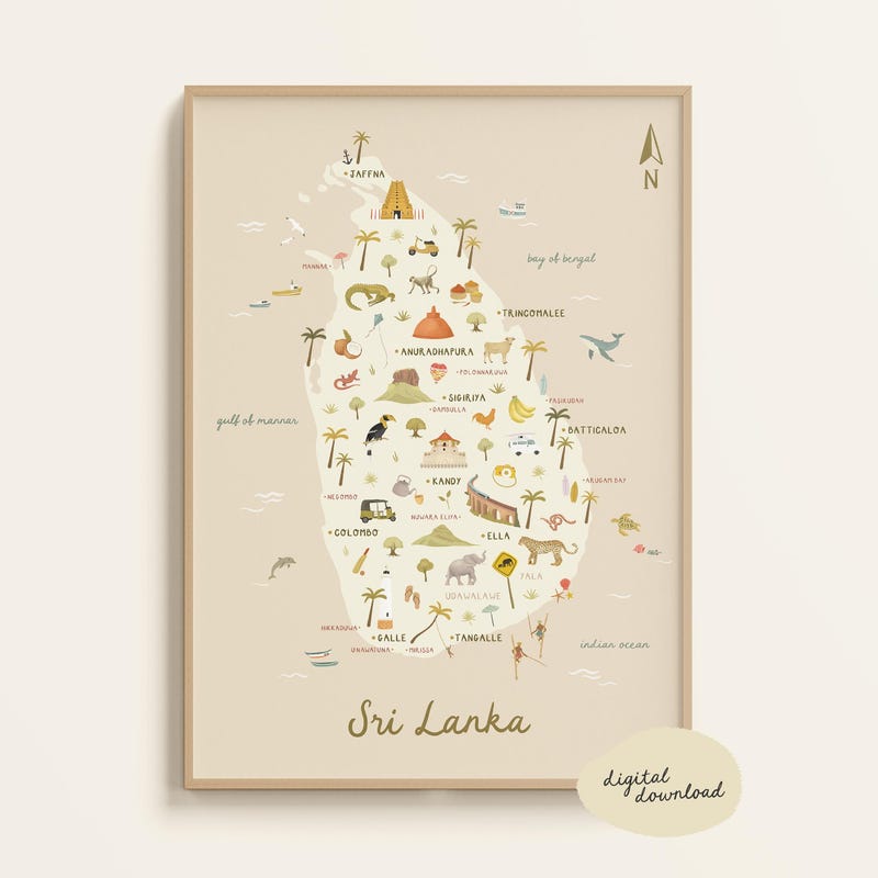 Sri Lanka Map Wall Print - Etsy