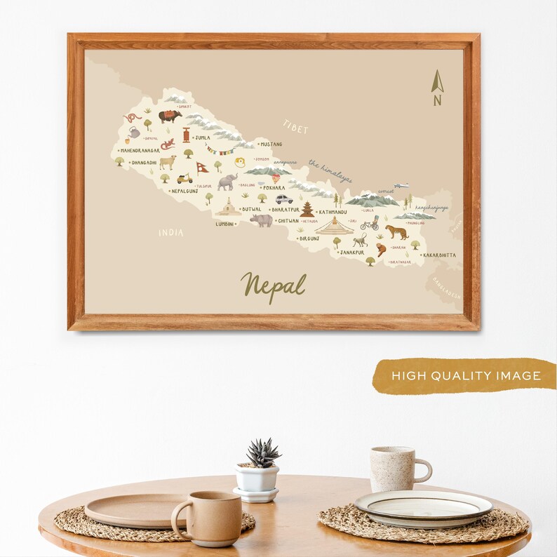 Map of Nepal | Illustrated Nepal Map | Nepal Print | Map Illustration ...