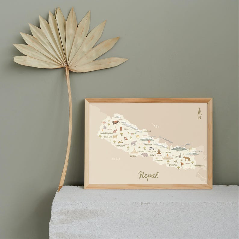 Map of Nepal | Illustrated Nepal Map | Nepal Print | Map Illustration ...