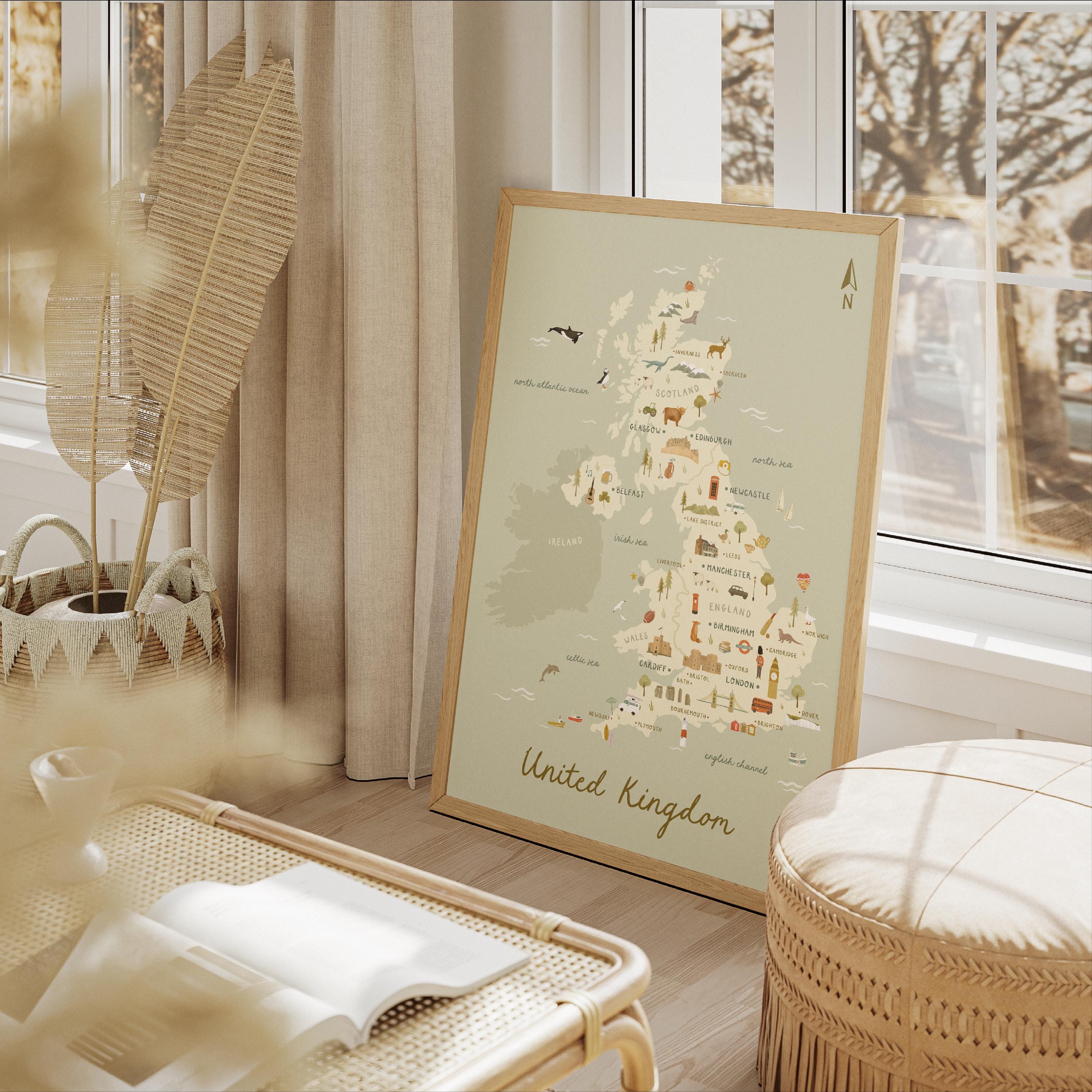 Map of United Kingdom | Illustrated UK Map | UK Print | England Map | Travel Map Poster ...