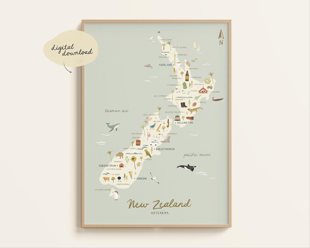 Map of New Zealand | Illustrated NZ Map | NZ Print | Map Illustration ...