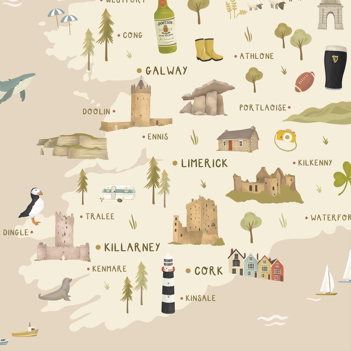 Illustrated Map of Ireland - Ireland Map | Irish Poster | Ireland ...