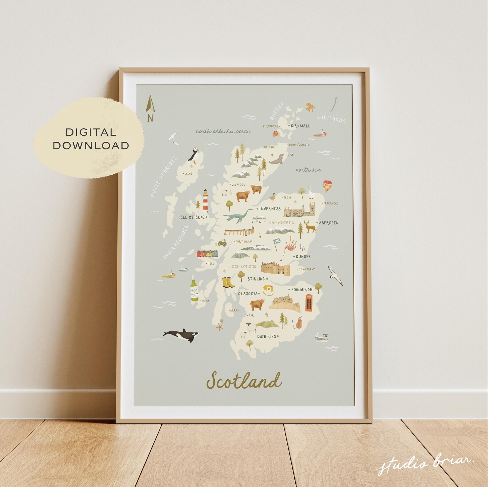 Map of Scotland | Illustrated Scotland Map | Scotland Print | Scotland ...