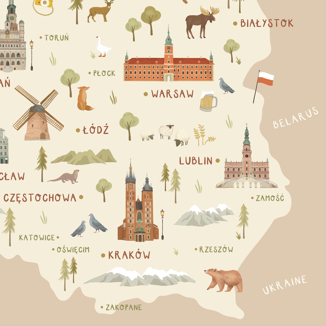 Illustrated Map of Poland - Poland Map | Poland Poster | Poland Travel ...