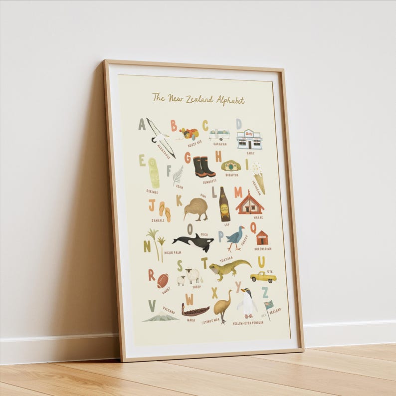 New Zealand Alphabet Print - NZ Print | NZ Alphabet Wall Art ...