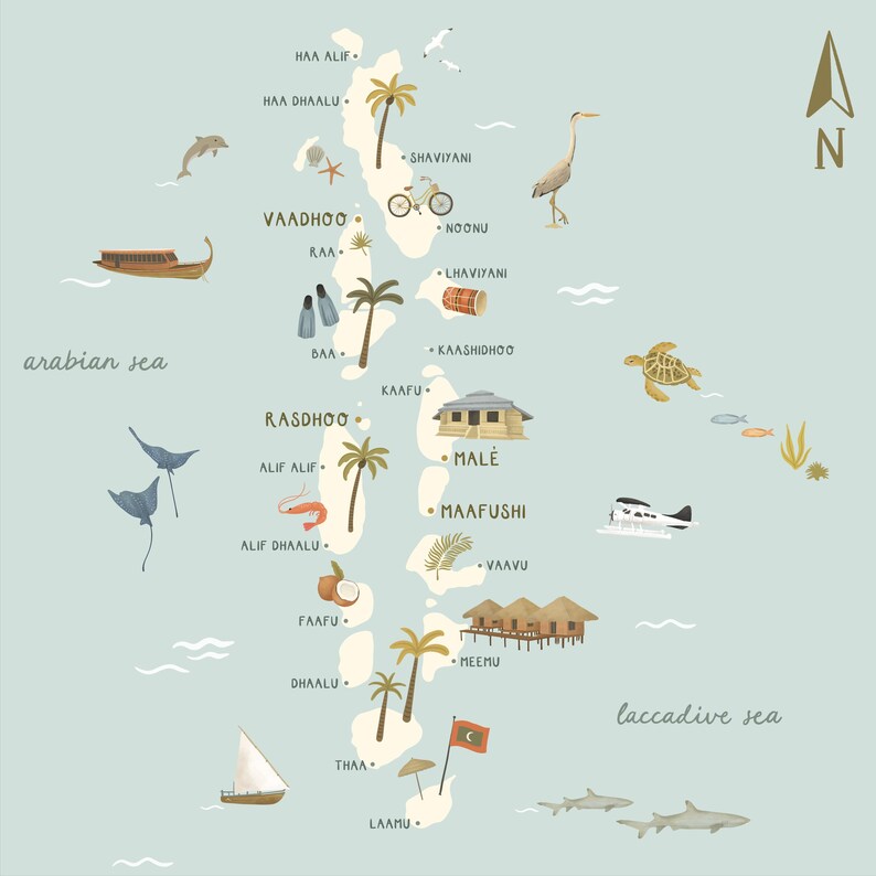 Illustrated Map of Maldives - Maldives Map | Maldives Poster | Maldives ...