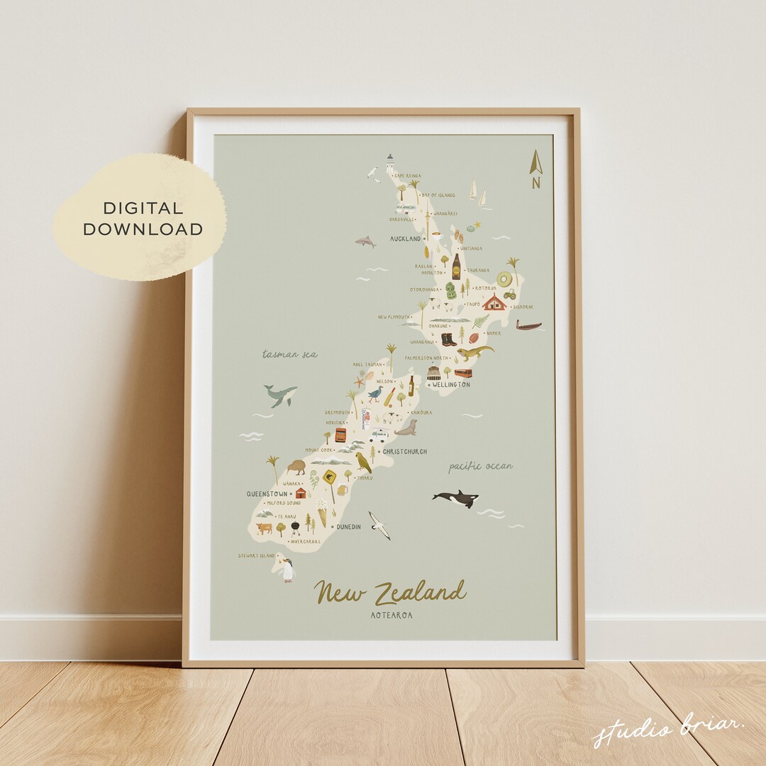 Map of New Zealand | Illustrated NZ Map | NZ Print | Map Illustration ...