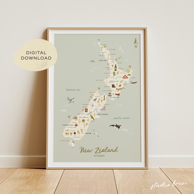 Map of New Zealand | Illustrated NZ Map | NZ Print | Map Illustration ...
