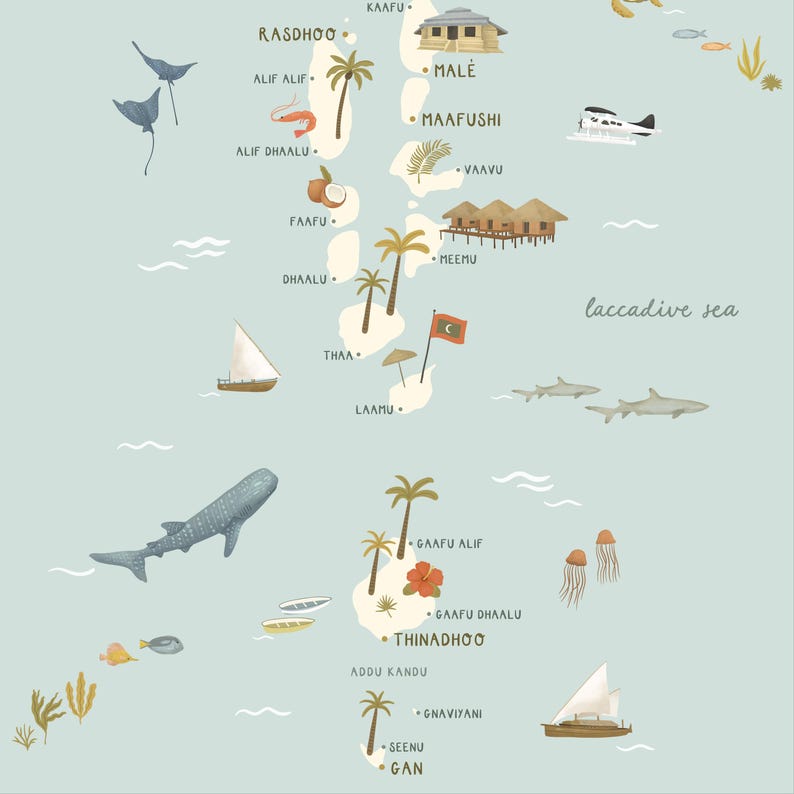 Illustrated Map of Maldives - Maldives Map | Maldives Poster | Maldives ...