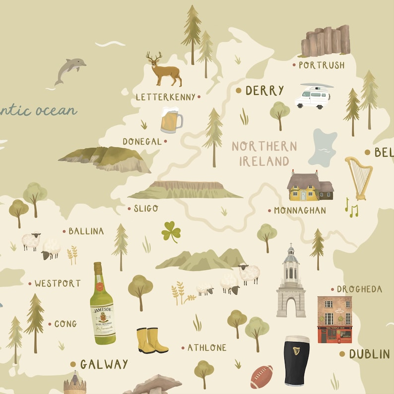 Illustrated Map of Ireland - Ireland Map | Irish Poster | Ireland ...