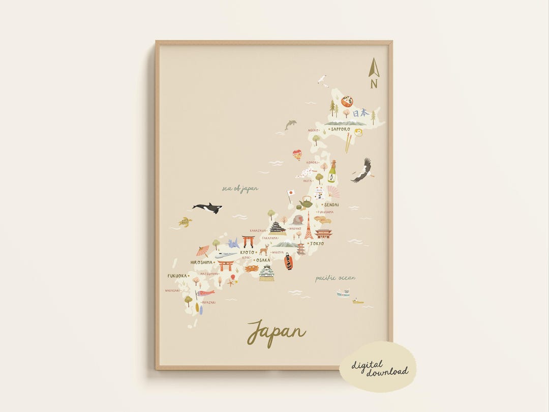 Illustrated Map of Japan - Japan Map | Japan Poster | Japan Travel ...