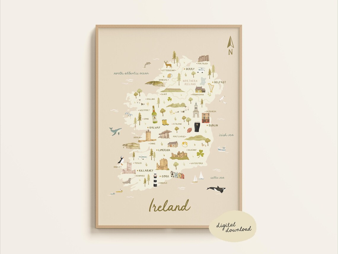 Illustrated Map of Ireland - Ireland Map | Irish Poster | Ireland ...