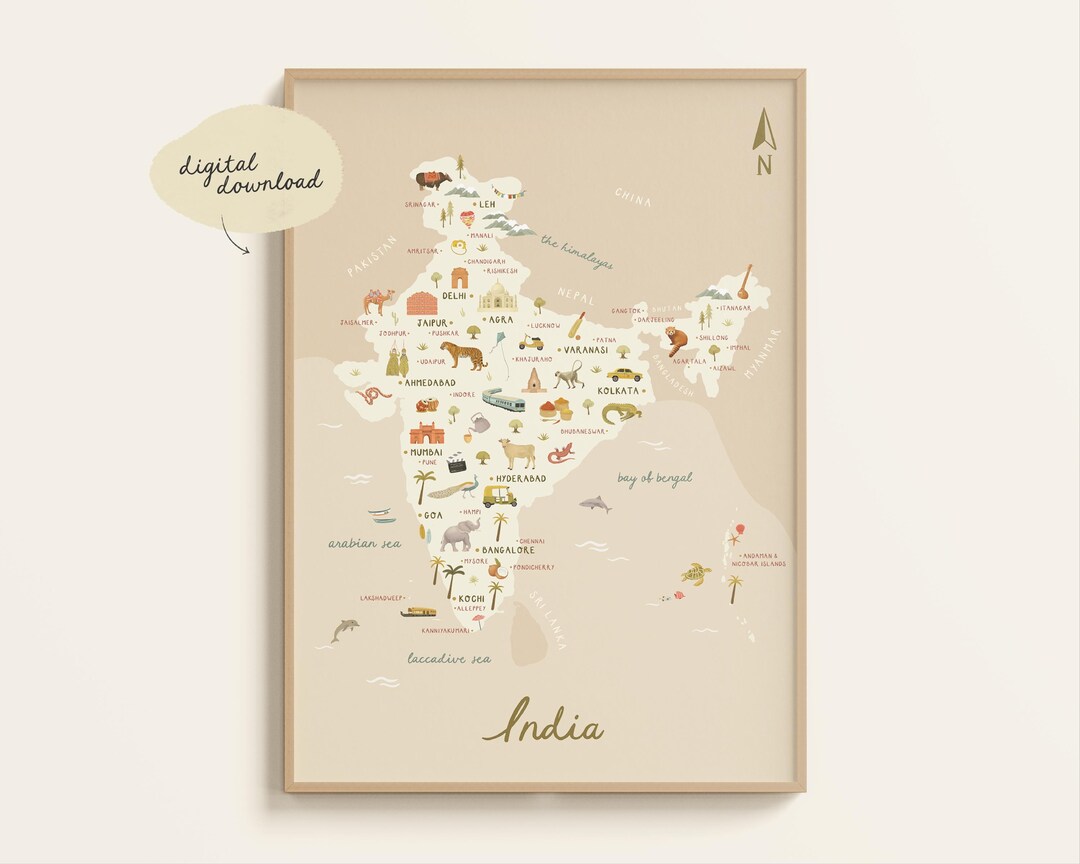 Map of India | Illustrated India Map | India Print | Map Illustration ...