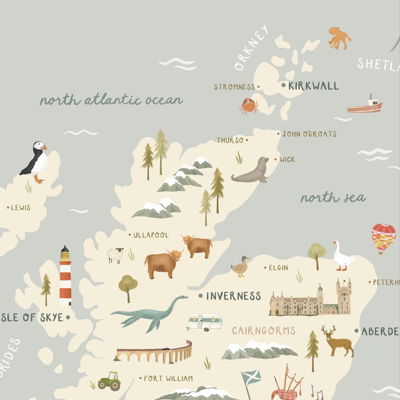 Map of Scotland | Illustrated Scotland Map | Scotland Print | Scotland ...