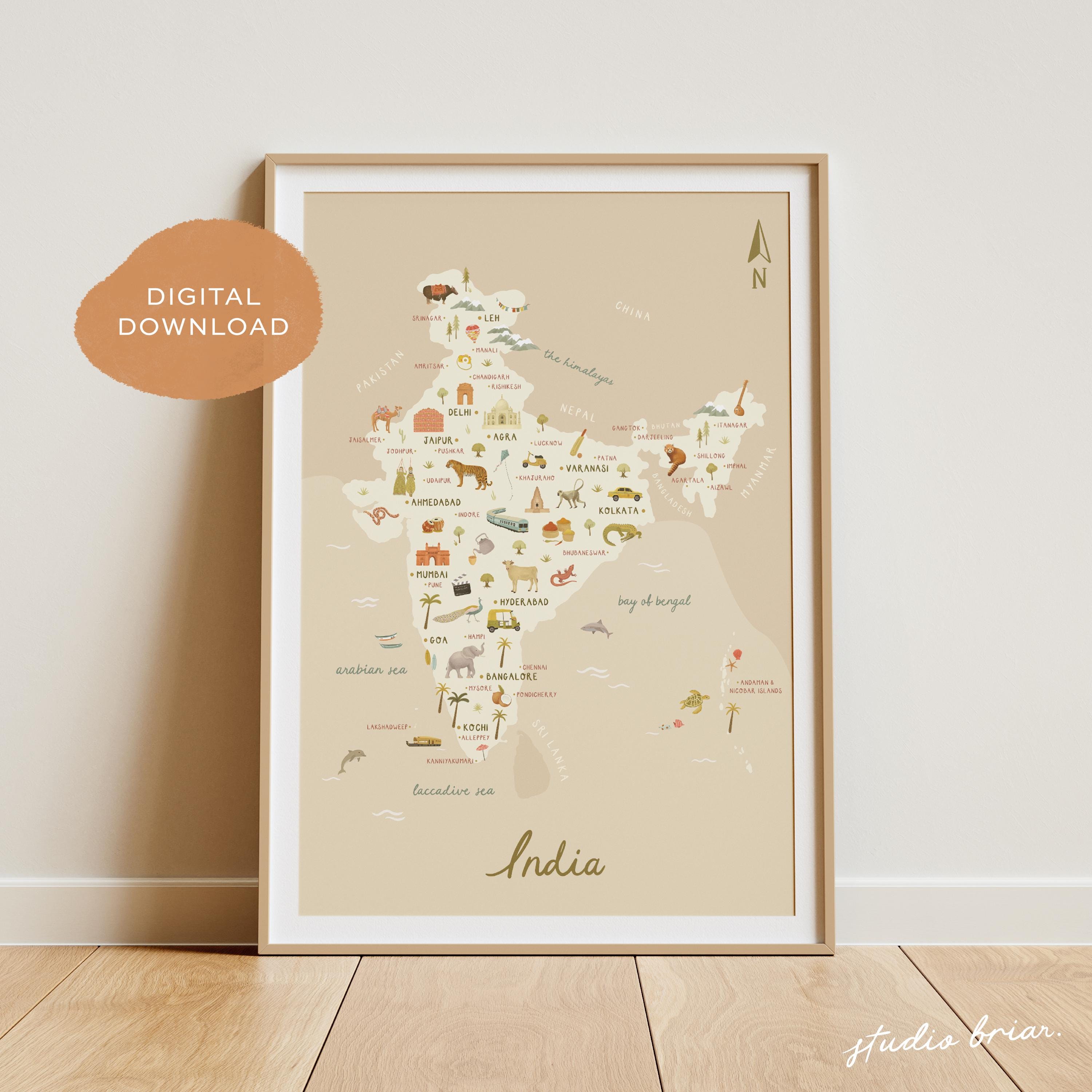 Map of India | Illustrated India Map | India Print | Map Illustration ...