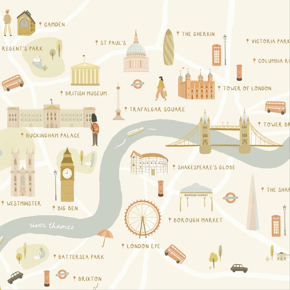Map of London | Illustrated London Map | London Print | Map ...