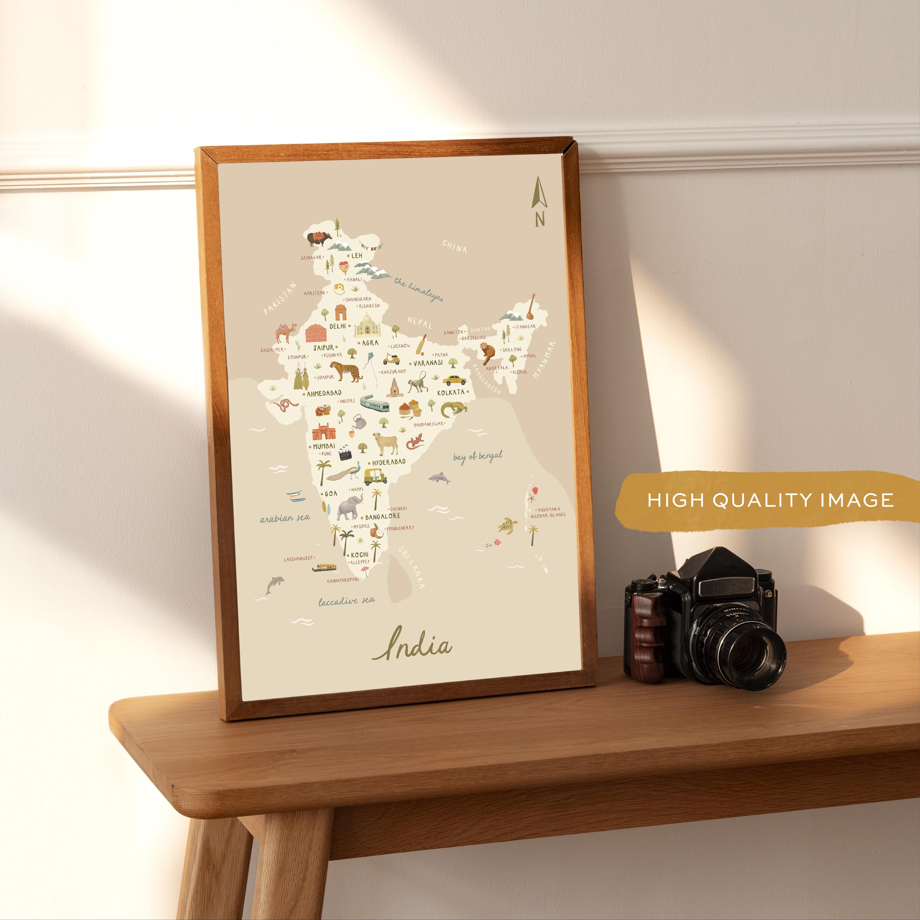 Map of India | Illustrated India Map | India Print | Map Illustration ...