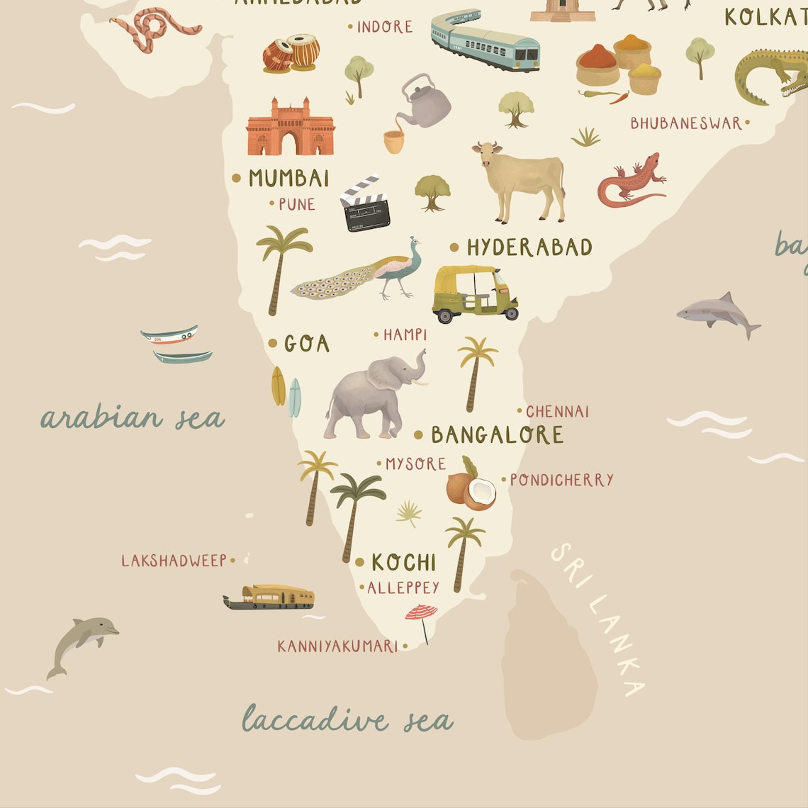 Illustrated India Map Art Print: Indian Travel Poster (digital Download ...