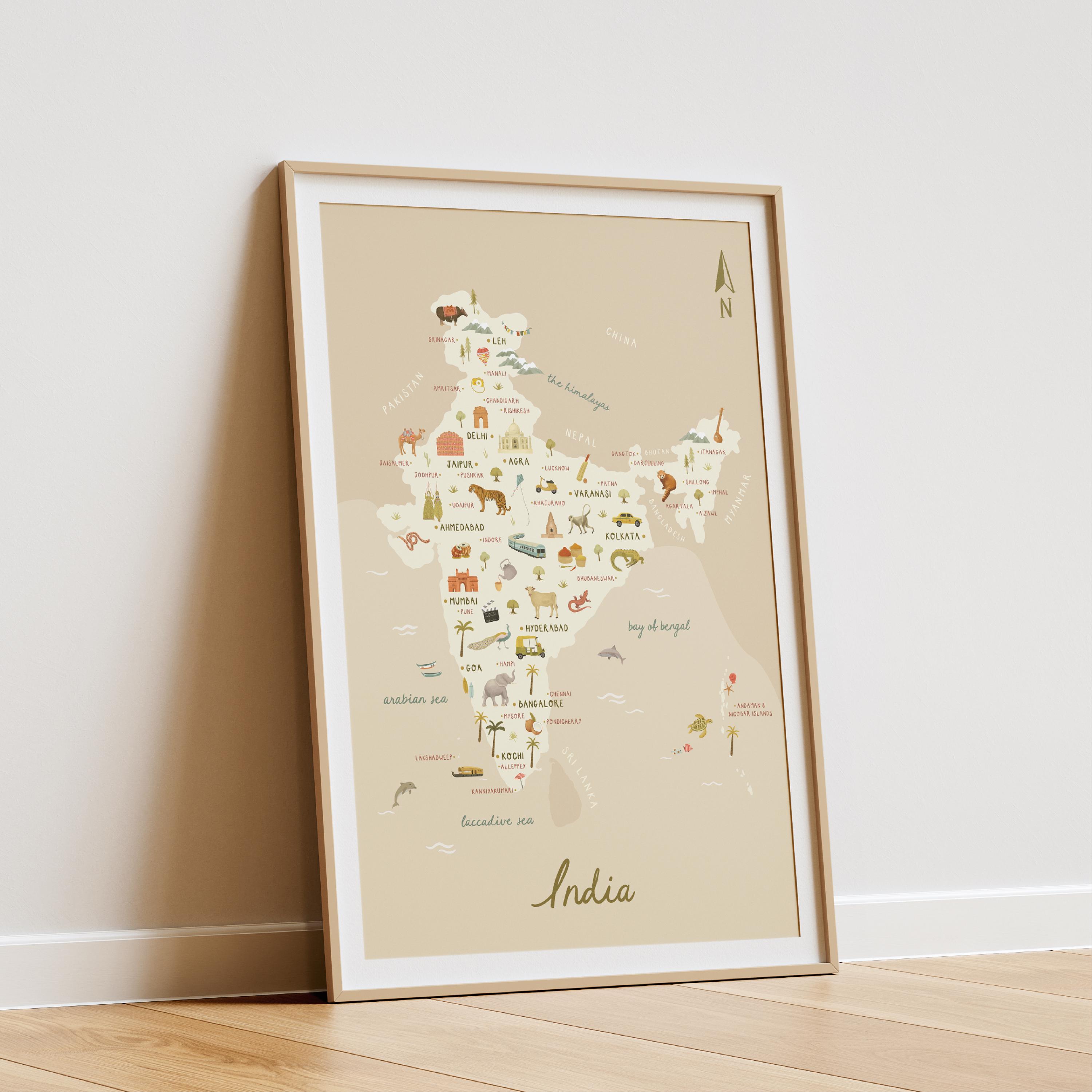 Map of India | Illustrated India Map | India Print | Map Illustration ...