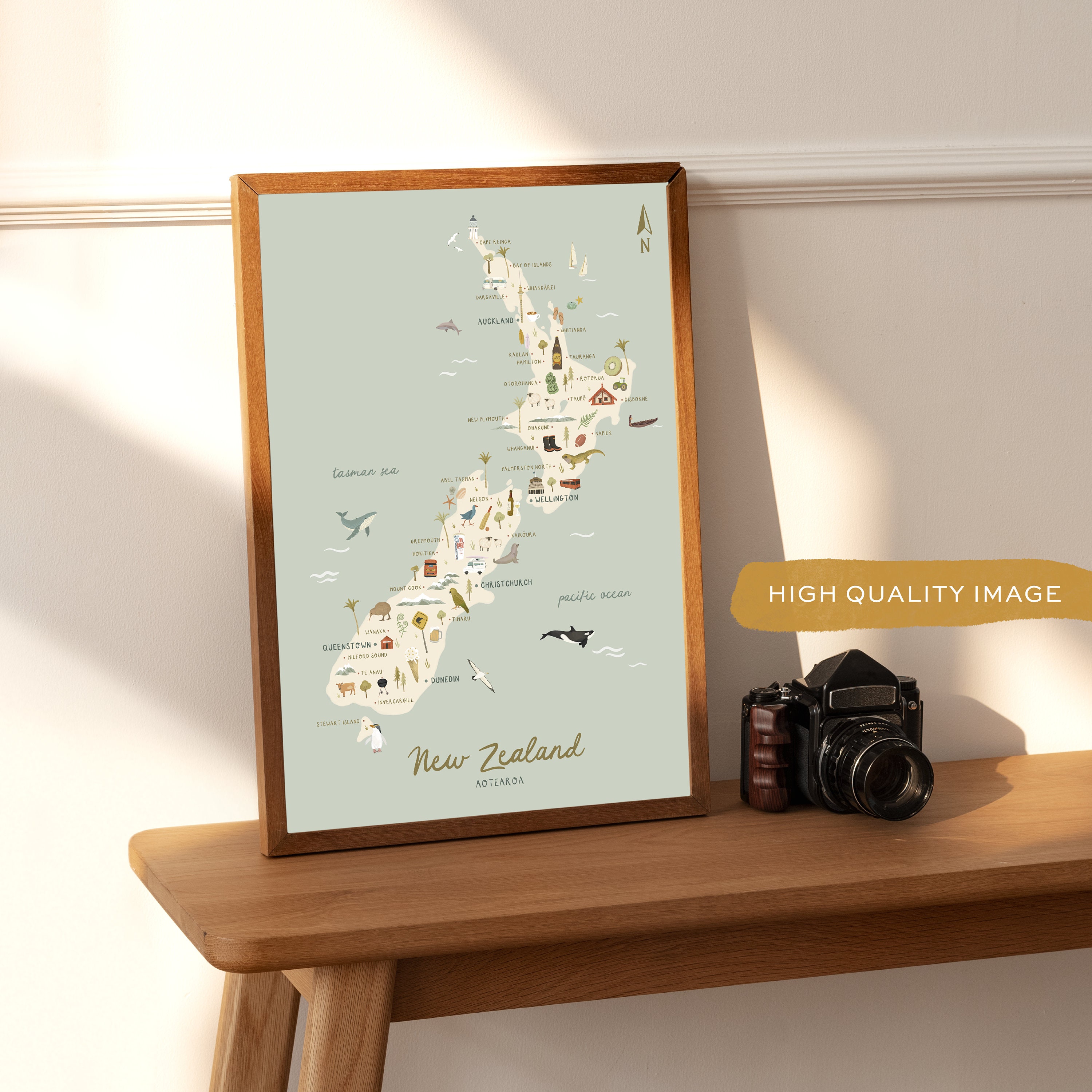 Map of New Zealand | Illustrated NZ Map | NZ Print | Map Illustration ...
