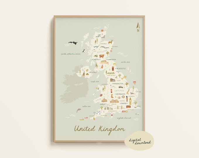 Minimalist United Kingdom Map Poster, UK Map Wall Art, Office Decor ...