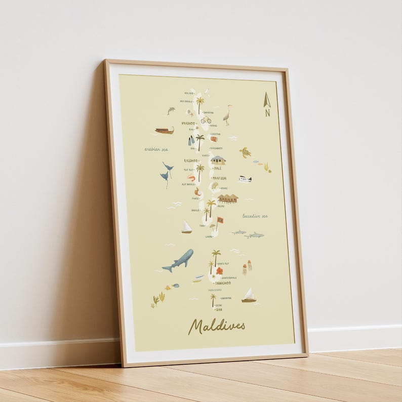 Illustrated Map of Maldives - Maldives Map | Maldives Poster | Maldives ...