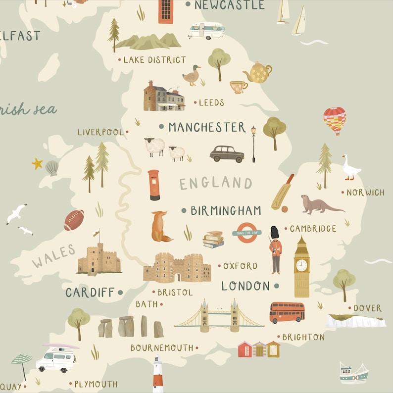 Map of United Kingdom | Illustrated UK Map | UK Print | England Map ...