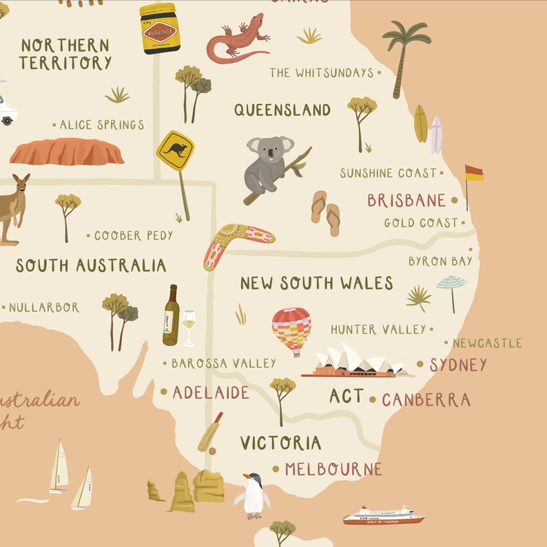Map of Australia | Illustrated Australia Map | Australia Print | Map ...