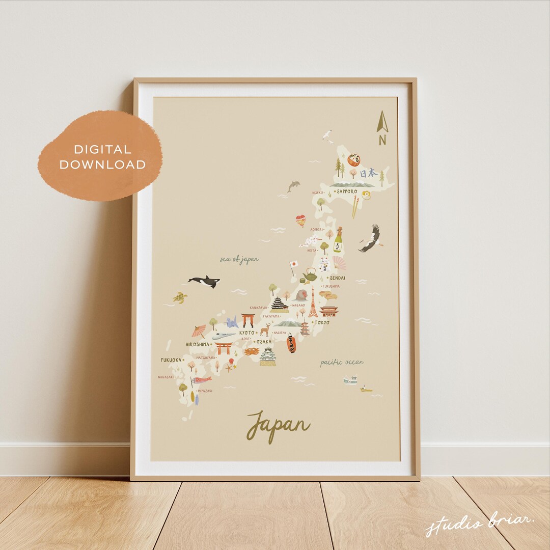 Map of Japan | Illustrated Japan Map | Japan Print | Map Illustration ...