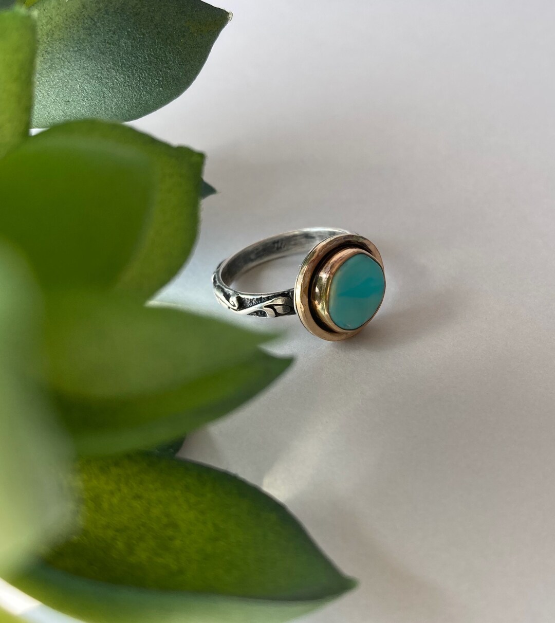 Handcrafted Peruvian Opal Ring: 14K Gold-filled Bezel, Oxidized ...