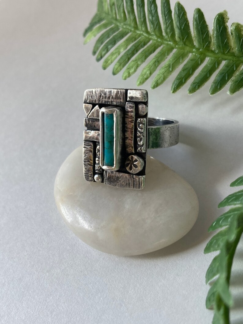 Handcrafted Statement Ring: Sterling Silver, Turquoise, Mosaic - Etsy