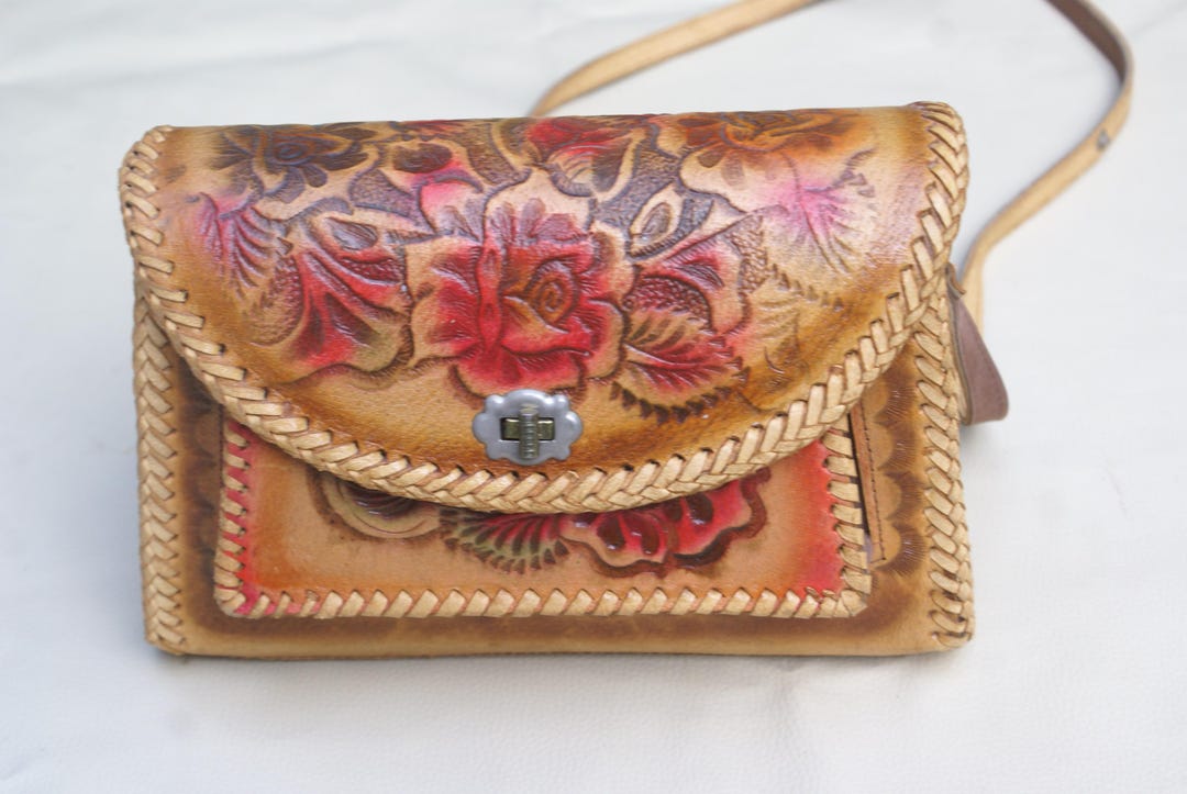 Romantic Real Leather Tooled Purse, Embossed Roses - Etsy