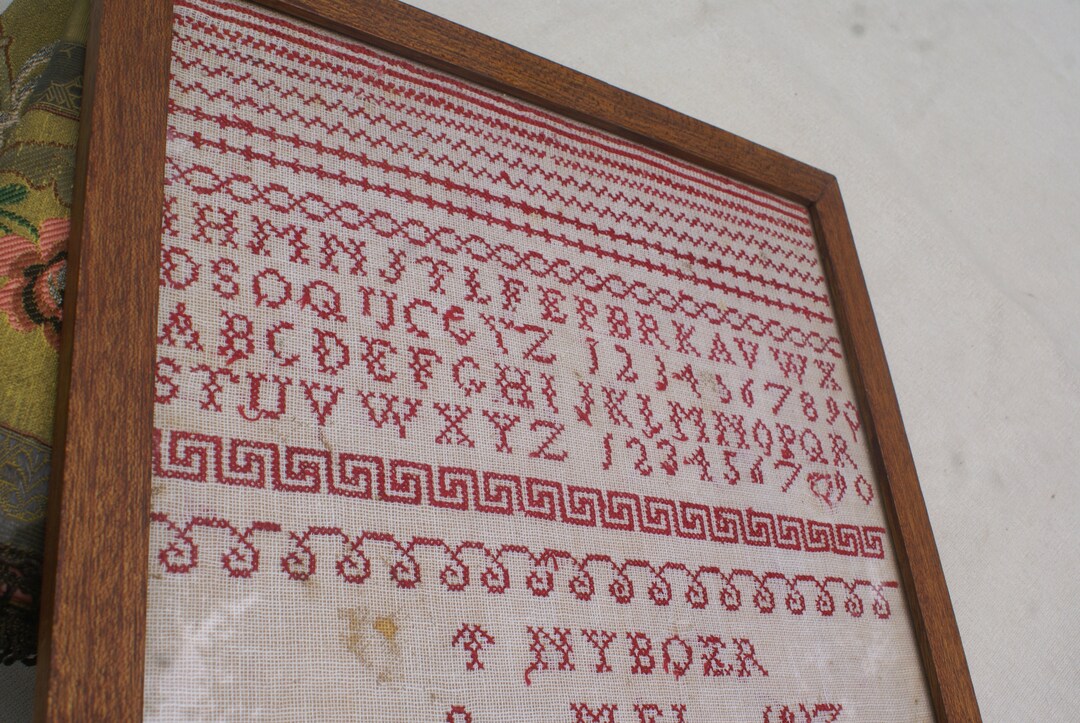 Antique Framed, Authentic Alphabet Sampler, Dutch, 1917, Redwork. - Etsy