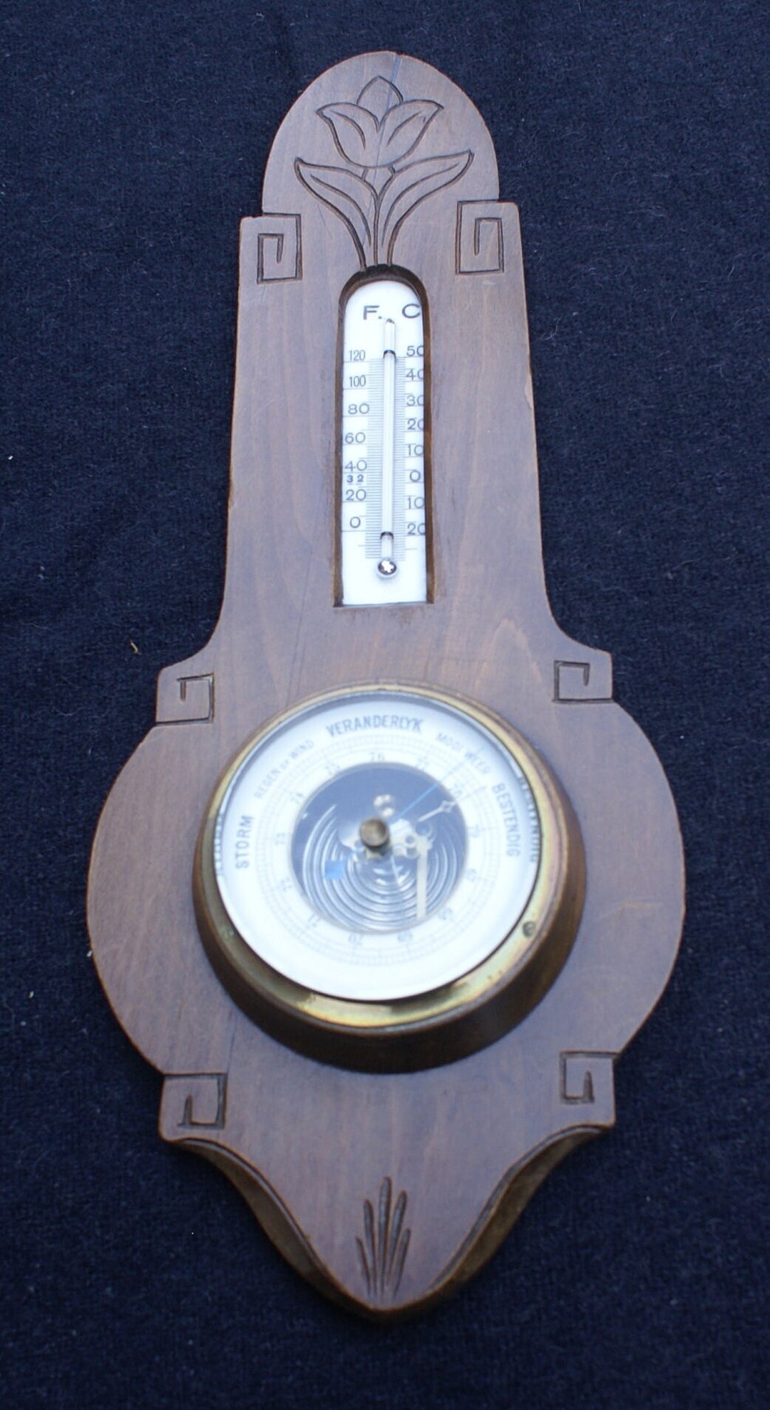 Vintage Dutch Weather Center, Barometer, Carved Wood - Etsy