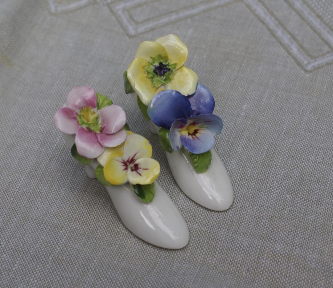 Pair of Vintage Jon Anton Bone China Mini Pumps, Shoe With Flowers - Etsy